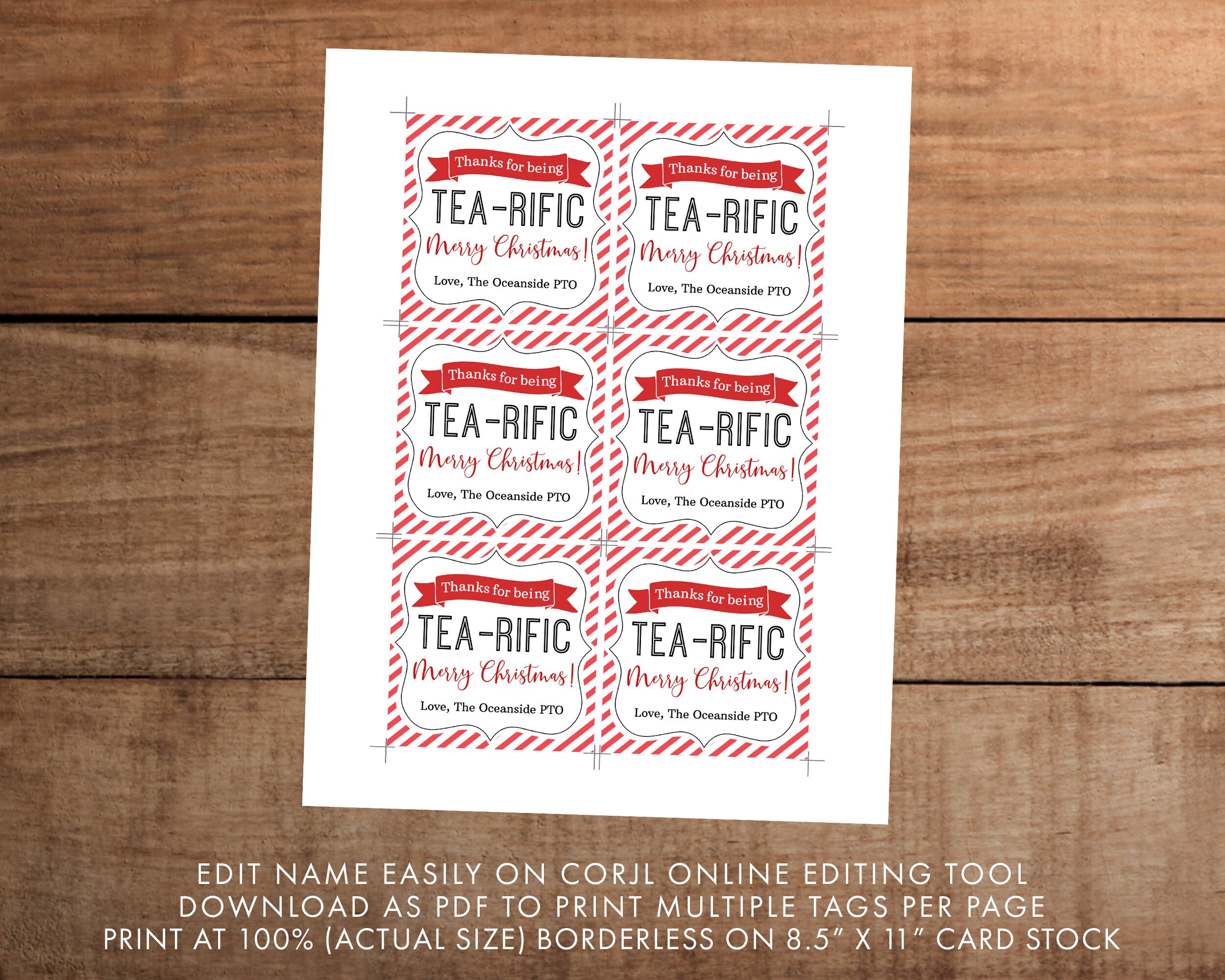 Editable Christmas Tea Gift Tag Printable for Teacher Nurse - Etsy