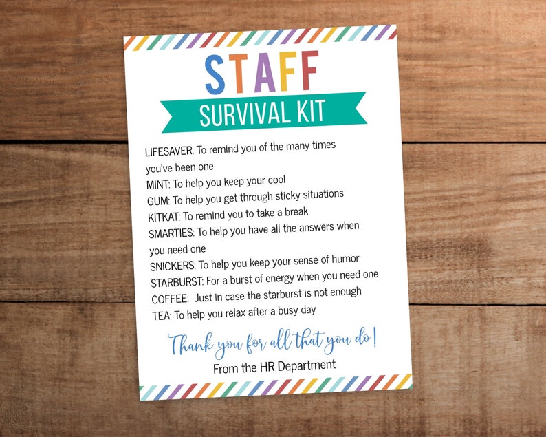 Editable Staff Survival Kit Card: Employee Appreciation Gift (digital ...