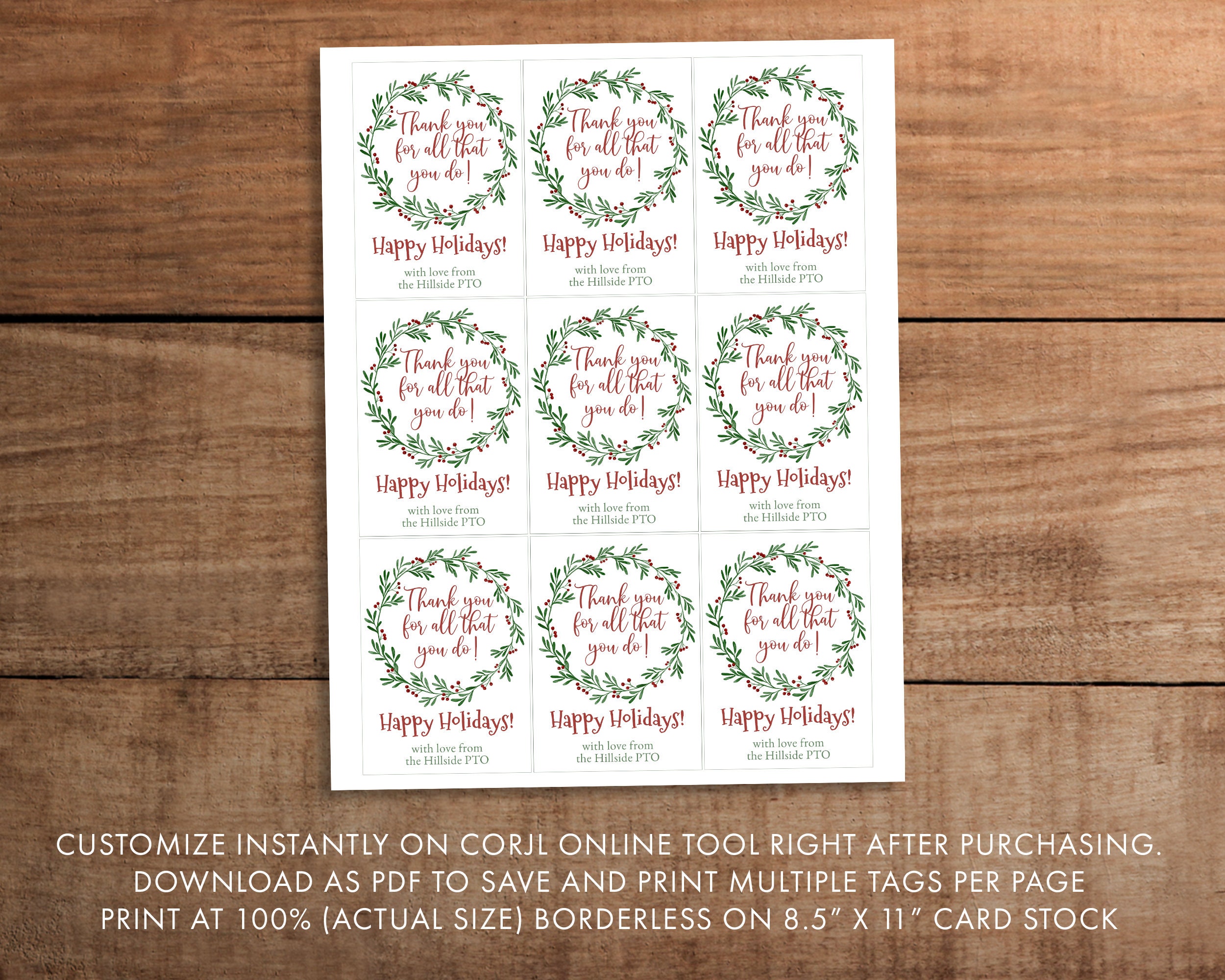 Christmas Thank You Gift Tag Printable for Teacher Nurse Staff Employee ...