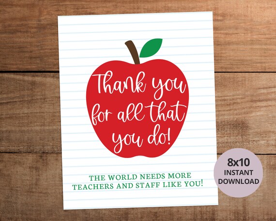 Teacher and Staff Appreciation Printable Sign the World Needs - Etsy