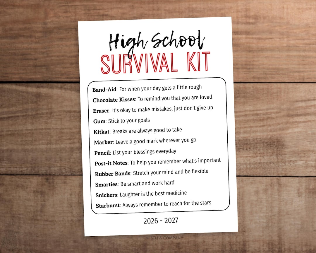 High School Survival Kit Printable Back to School Treat Gift Tag ...