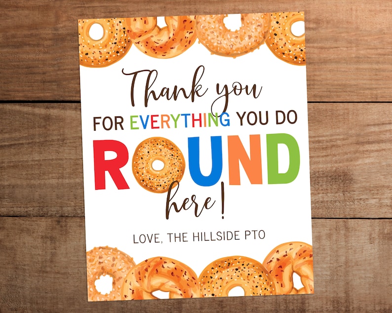 8x10 Bagel Bar Thank You Sign Editable Printable for Teachers Nurses ...