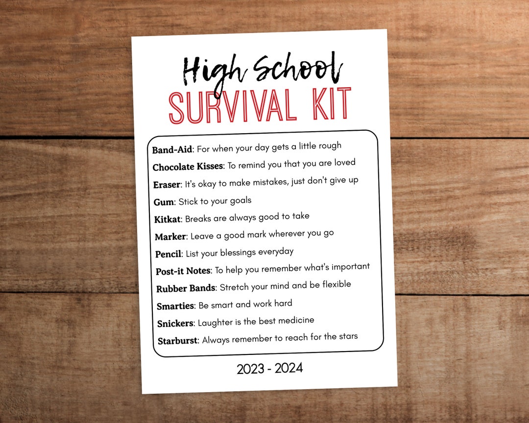 High School Student Survival Kit Printable Welcome Back to School Gift ...