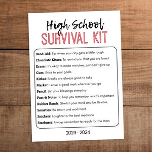 High School Student Survival Kit Printable Welcome Back to School Gift ...