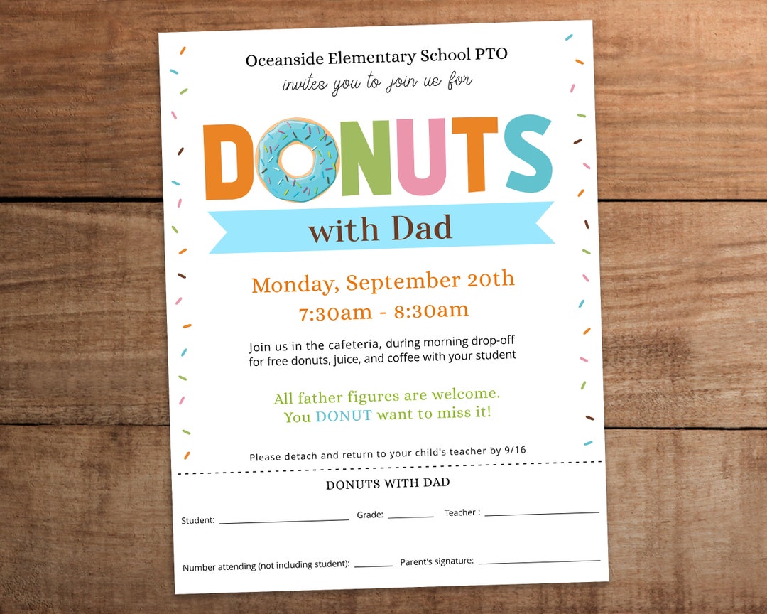 Editable Donuts With Dad Flyer Printable With Rsvp School PTO PTA ...