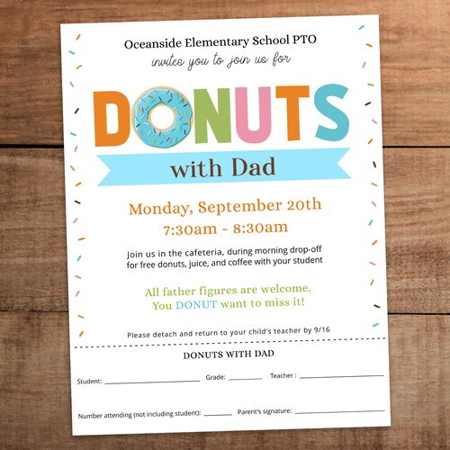 Donuts With Dad Fundraiser Printable Flyer PTA PTO Event - Etsy