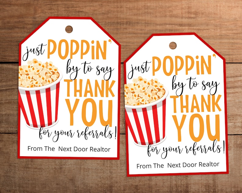 Editable Popcorn Thank You Gift Tag Printable Client Referral - Etsy