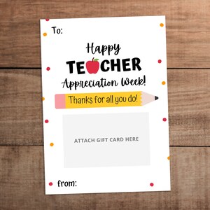 Teacher Appreciation Week Gift Card Holder Printable Thank You Instant ...
