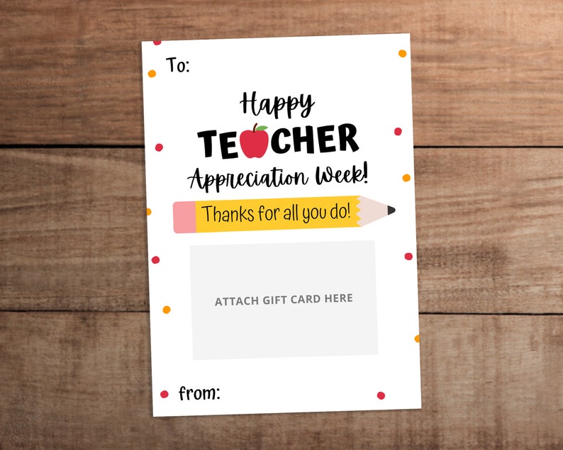 Teacher Appreciation Week Gift Card Holder Printable Thank You Instant ...