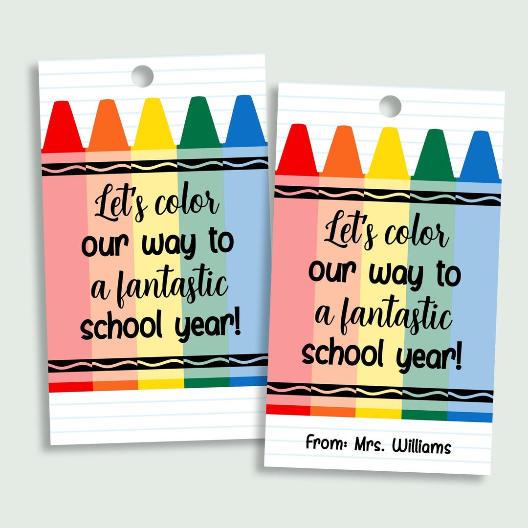 Crayon Back to School Gift Tag Printable, Teacher to Student Tag ...
