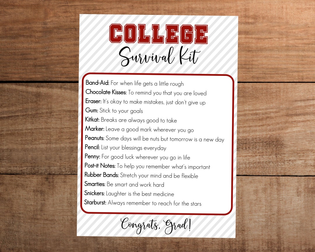 Editable College Survival Kit Printable Congratulations New Graduates ...