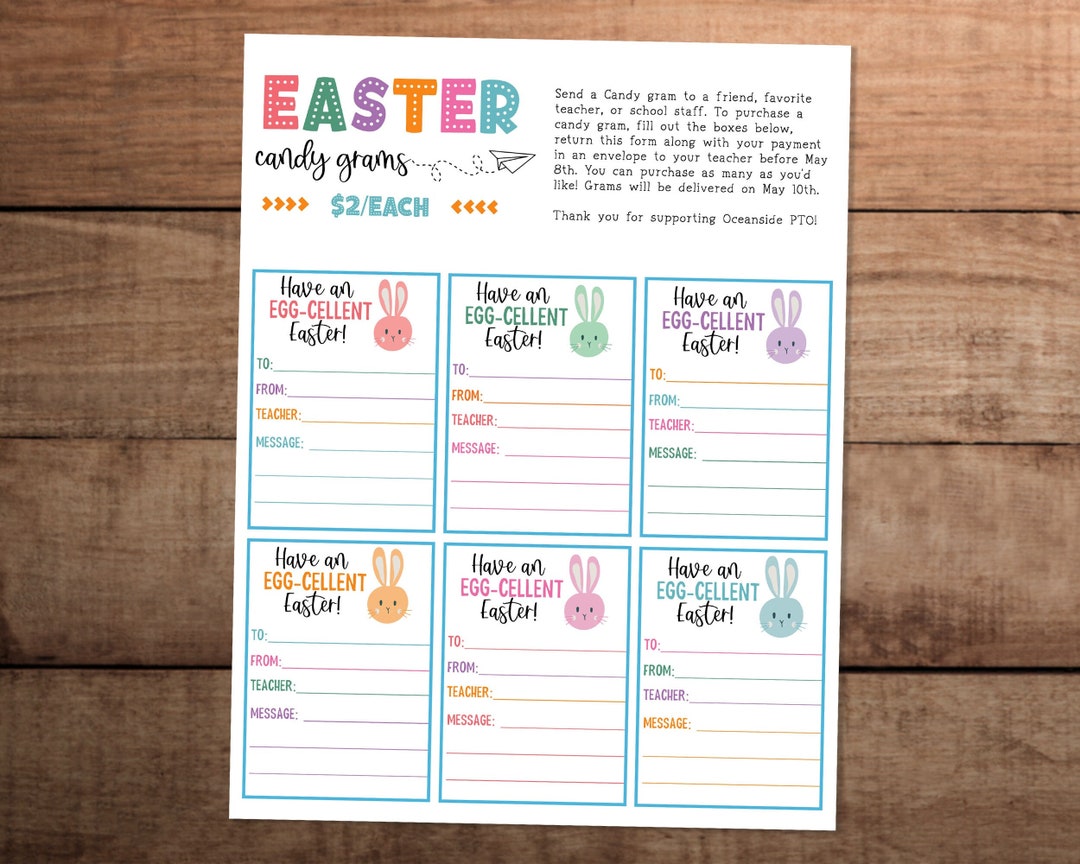 Easter Candy Gram Printable Template PTO PTA School or Church ...