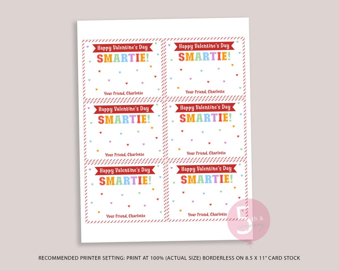Editable Happy Valentine's Day Smarties Candy Gift Tag Printable ...