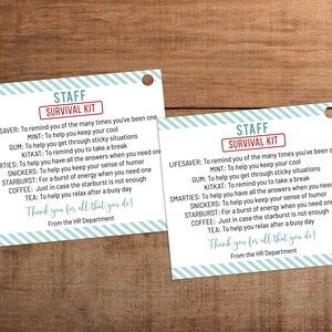 Editable Staff Survival Kit Printable Employee Appreciation - Etsy