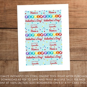 Valentines Day Pop It Fidget Party Favor Popcorn Gift Tag Printable ...