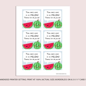 Watermelon One in a MELON Gift Tag Printable for Teacher Nurse Police ...