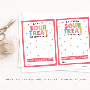 Valentine's Day Sour Gummy Candy Gift Tag Card Printable Kids Classroom ...