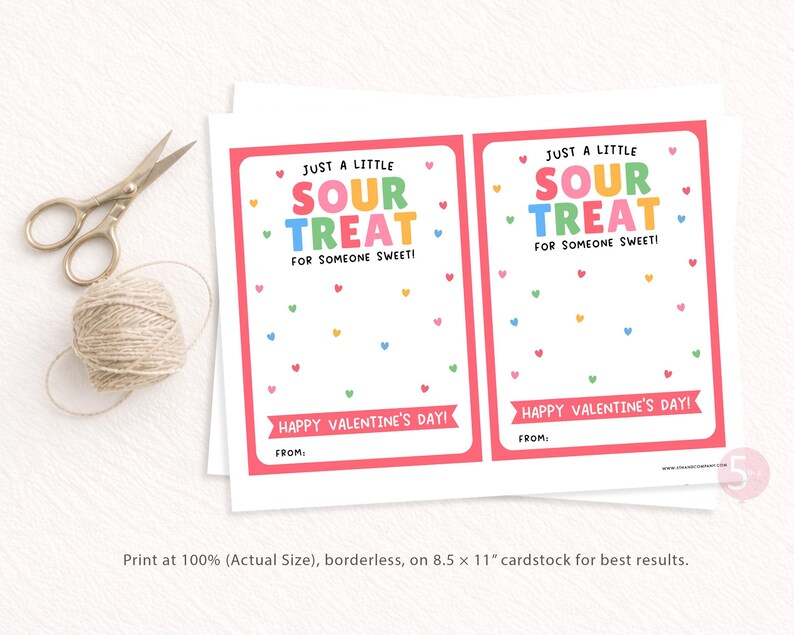 Valentine's Day Sour Gummy Candy Gift Tag Card Printable Kids Classroom ...