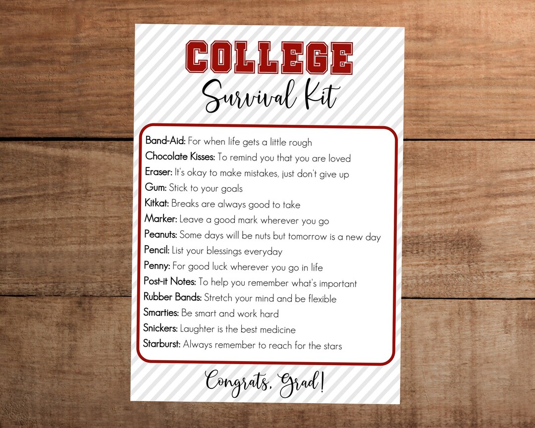 Editable College Survival Kit Printable Congratulations New Graduates ...