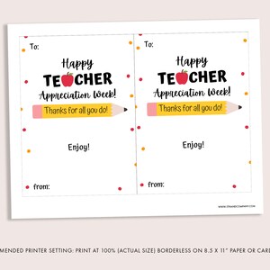 Teacher Appreciation Week Gift Card Holder Printable Thank You Instant ...