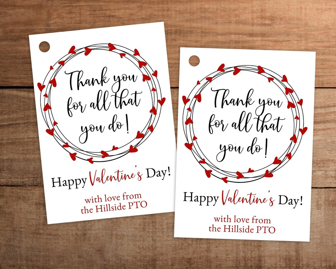 Valentines Thank You Gift Tag Printable for Teacher Nurse Staff ...