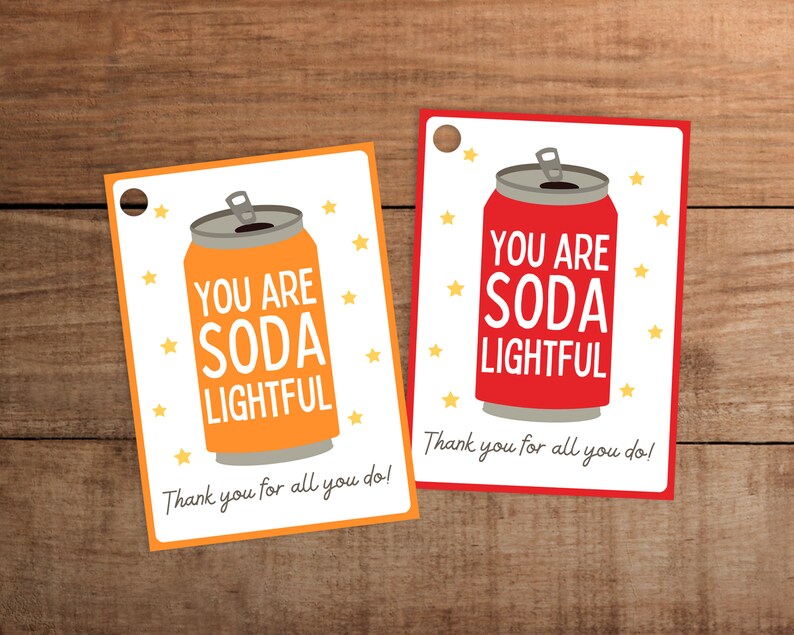 Soda Teacher Staff Gift Tags, Appreciation Thank You Printable (digital ...