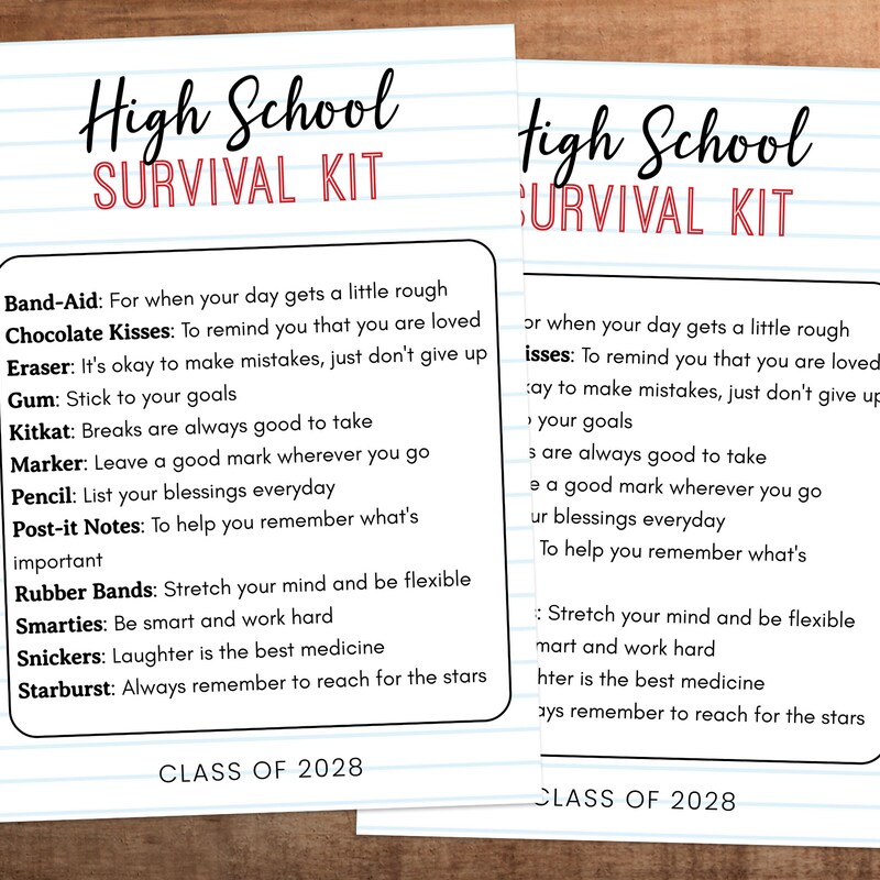 High School Survival Kit Printable - Etsy