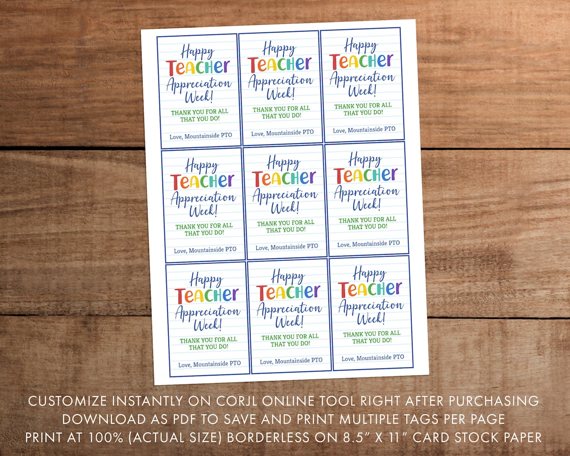 Editable Thank You Gift Tag Printable for Teacher Appreciation Week ...