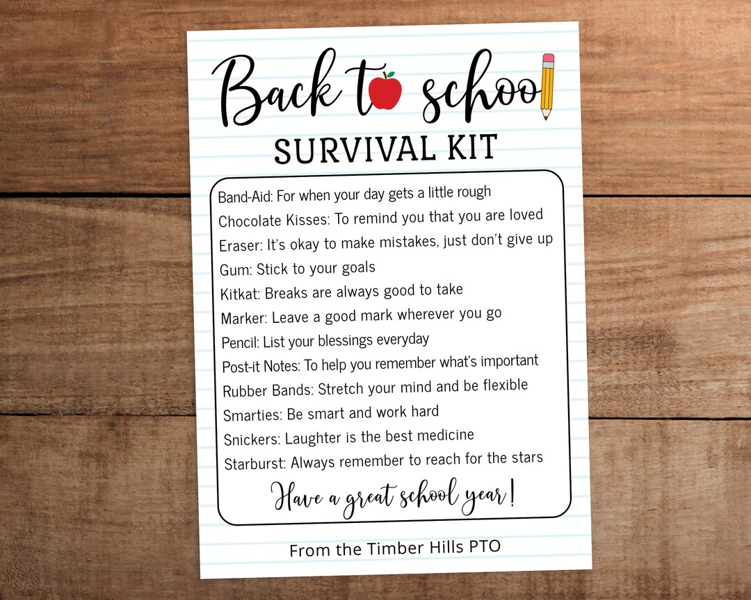 Editable Back to School Survival Kit Printable for Teacher Student ...