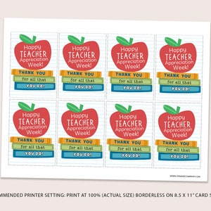 Teacher Appreciation Week Gift Tag Printable Instant Download Thank You ...