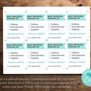 Editable Back to School Survival Kit Gift Tag for Teachers Staff Pto ...