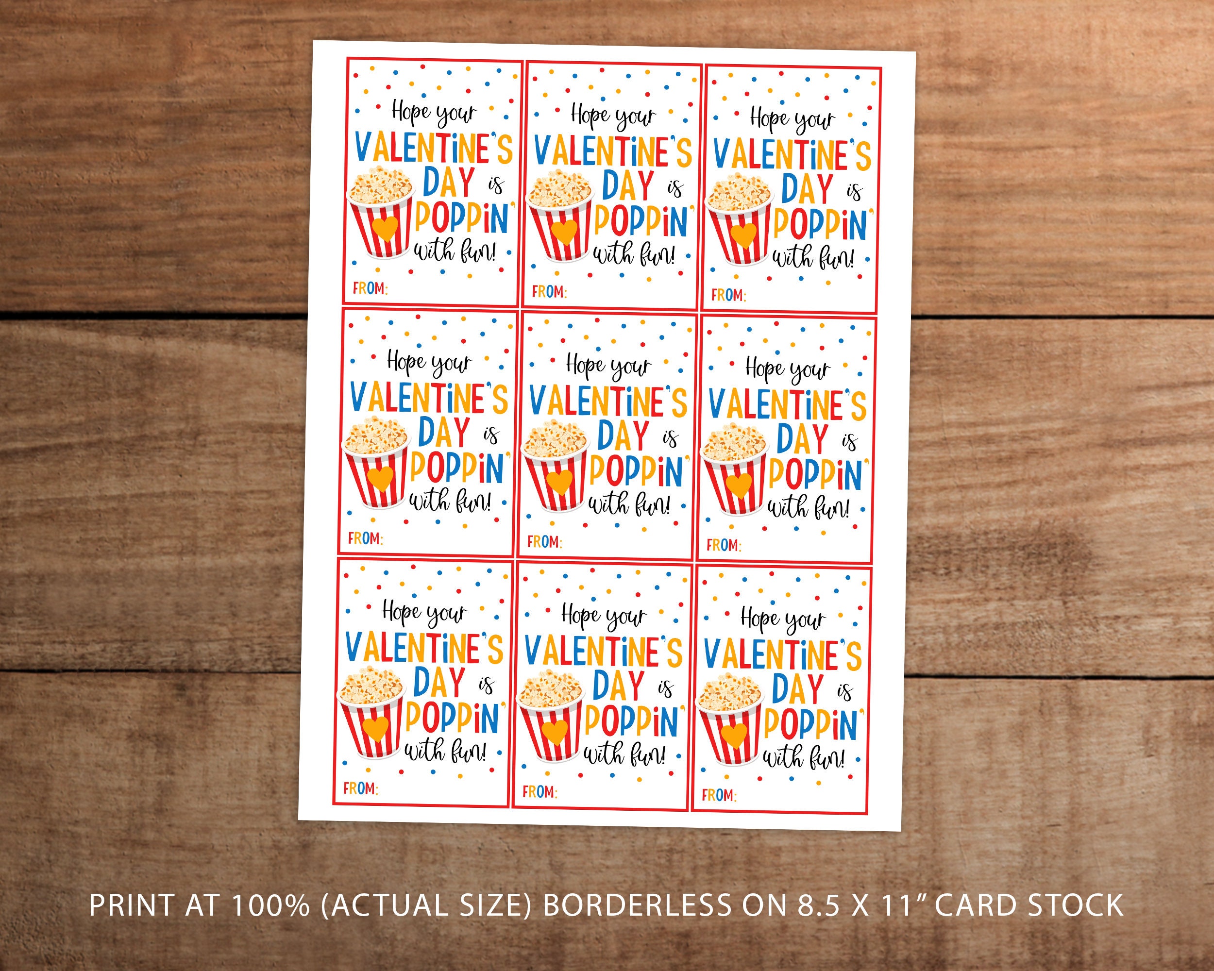 Popcorn Valentine's Day Gift Tag Printable for Kids Teacher Nurse Staff ...