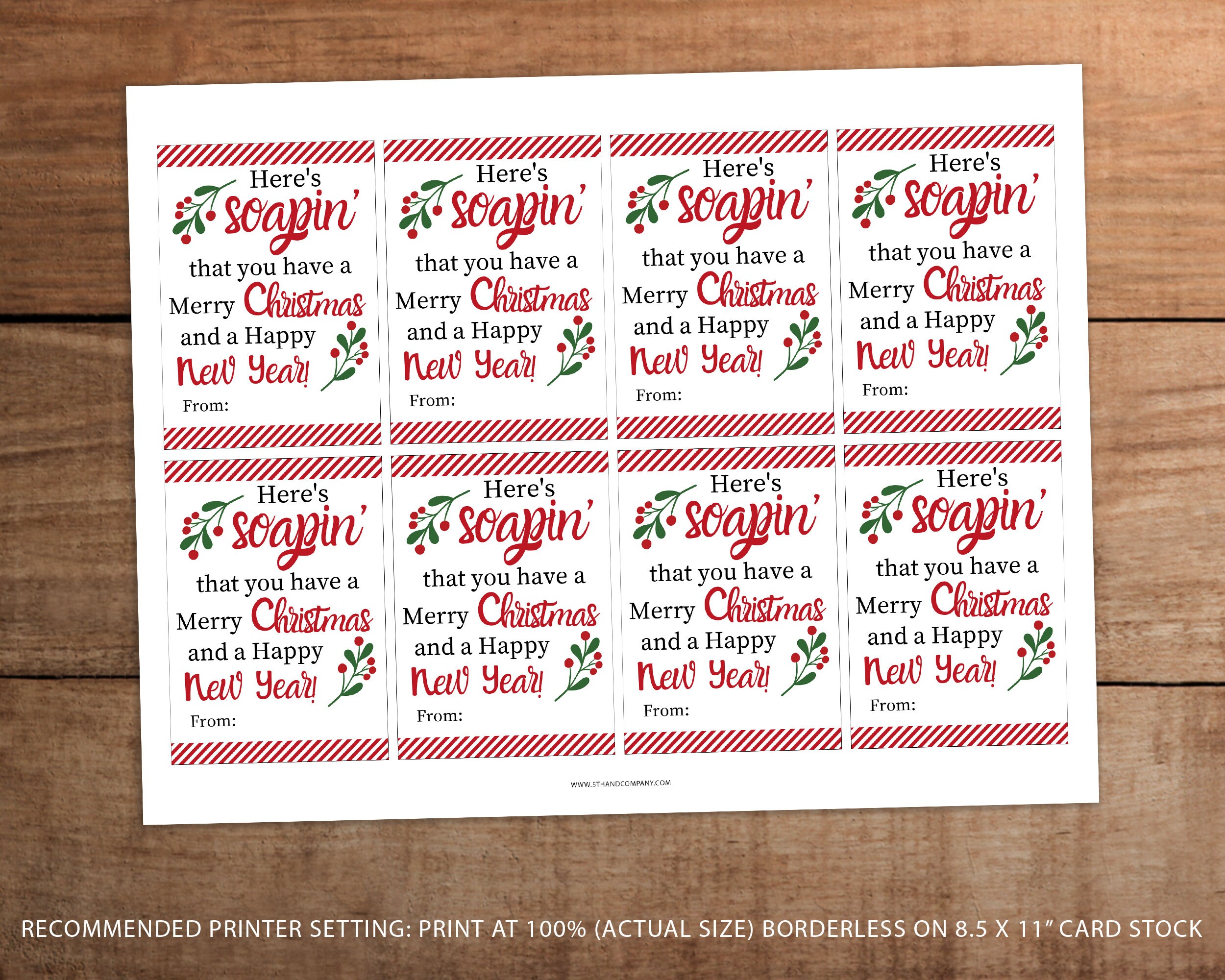 Christmas Holiday Soap Gift Tag Printable for Coworker Friend Teacher ...