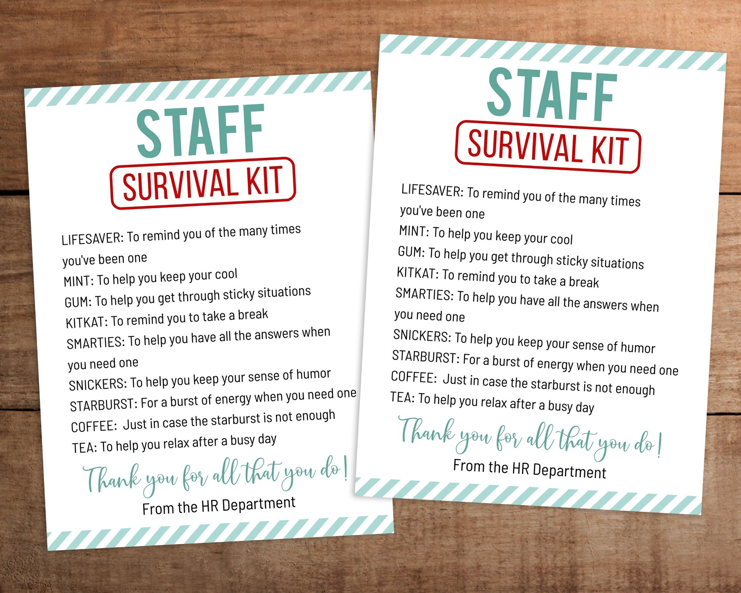 Staff Survival Kit Printable Employee Appreciation Treats Gift Tag - Etsy