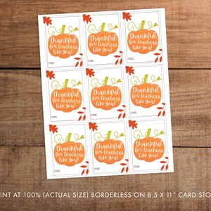 Fall Thanksgiving Teacher Appreciation Gift Tag Printable Thankful for ...