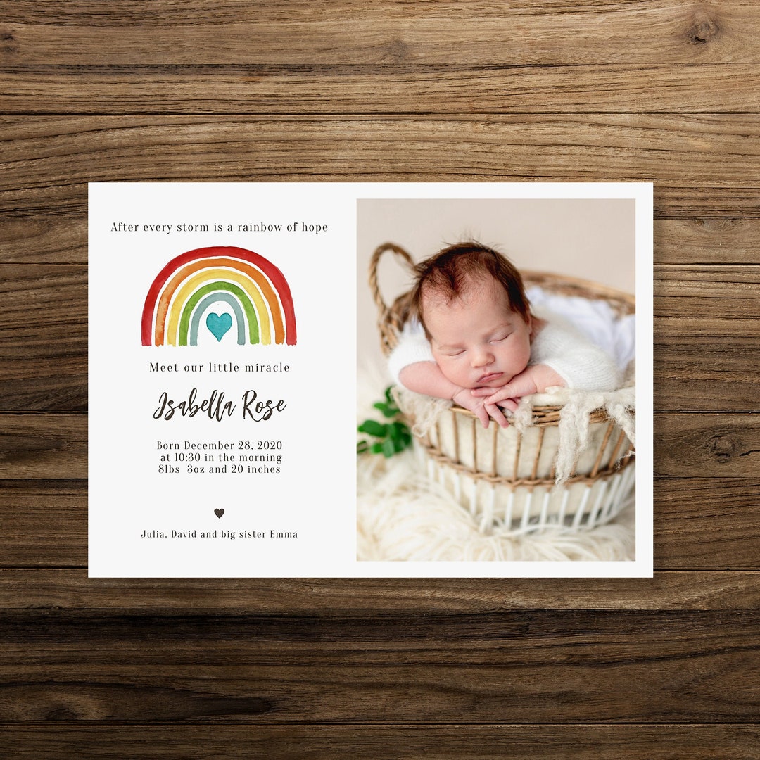 Watercolor Rainbow Baby Birth Announcement Card (printable) - Etsy
