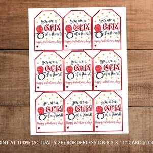 Valentines Ring Pop Candy Treat Gift Tag Printable You Are a Gem of a ...