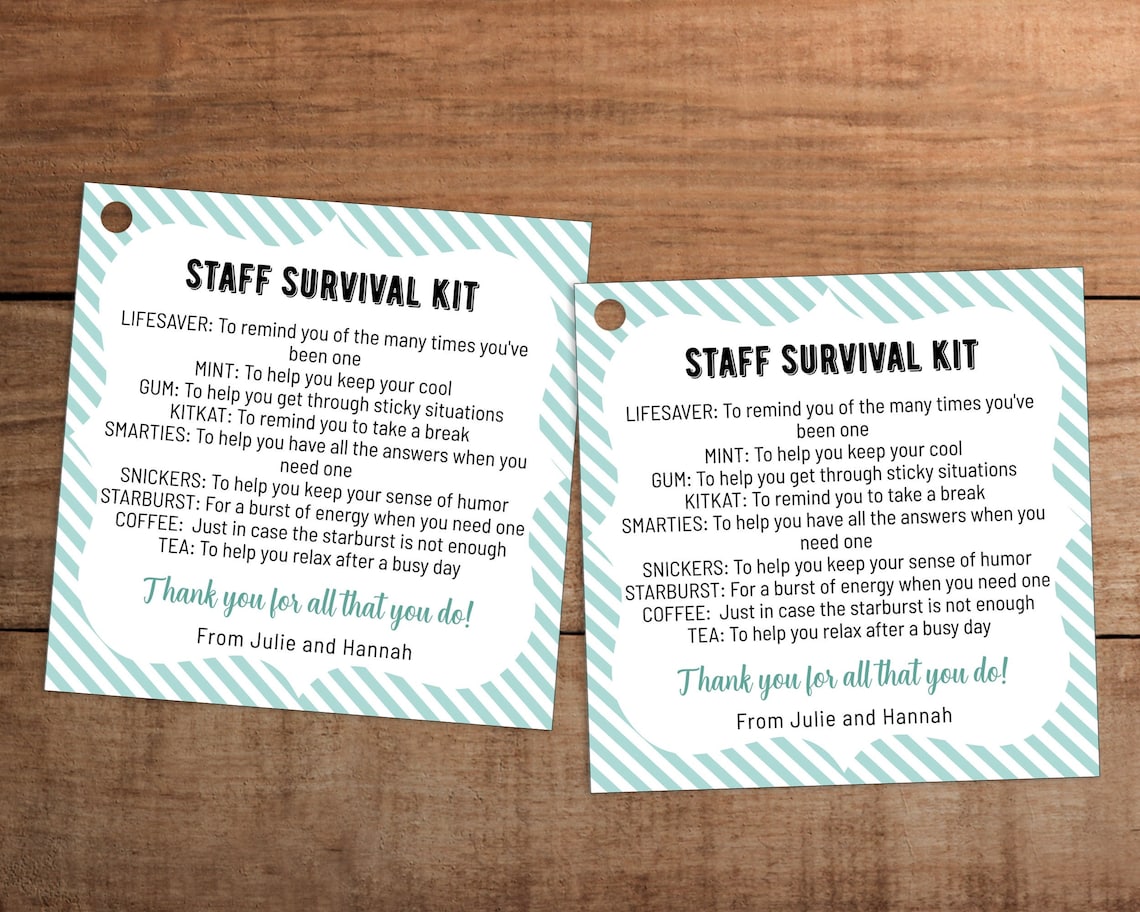 Staff Team Employee Survival Kit Printable Appreciation Gift - Etsy