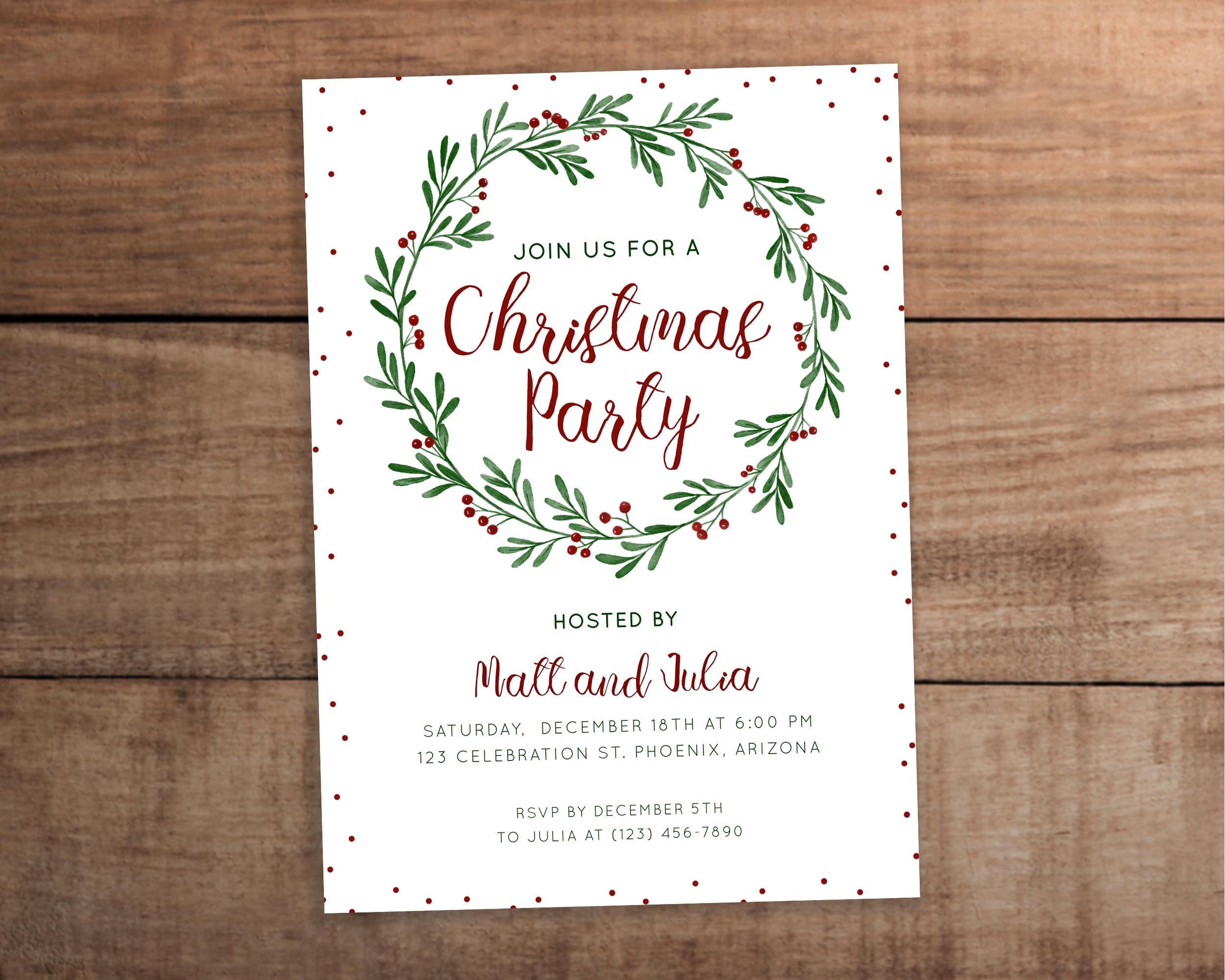 Editable Christmas Party Invitation Template Printable, Holiday ...