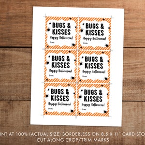 Bugs and Kisses Halloween Gift Tag Printable Favor Tag Instant Download ...