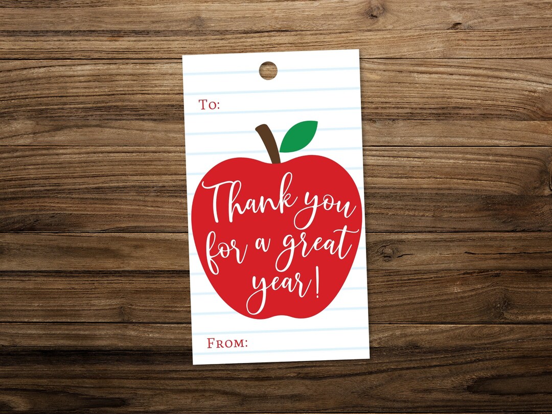 Teacher Thank You Gift Tag, End of School Year Teacher Appreciation ...