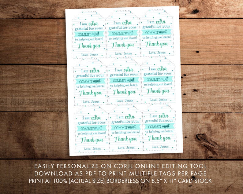 Editable Extra Gum Mint Thank You Gift Tag Printable for - Etsy