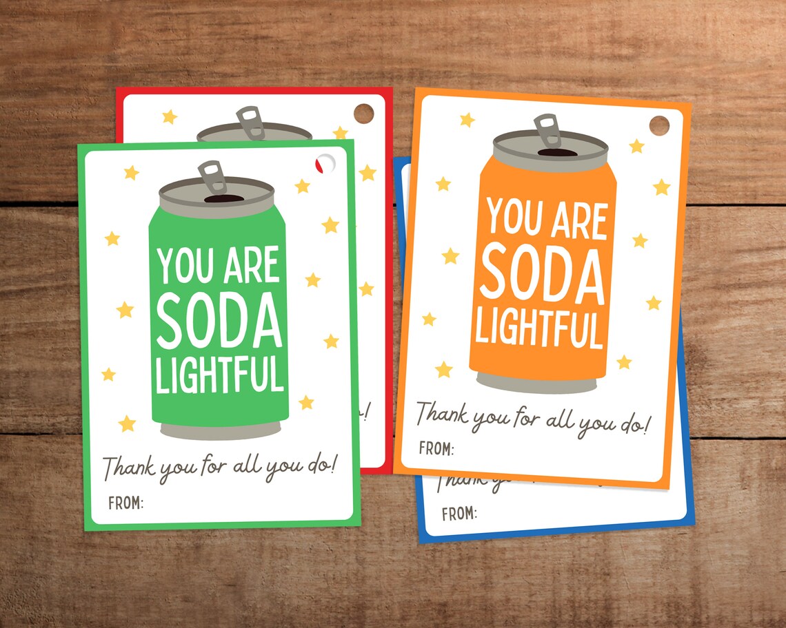 Soda Pun Gift Tags: "sodalightful" Thank You for Appreciation (digital ...