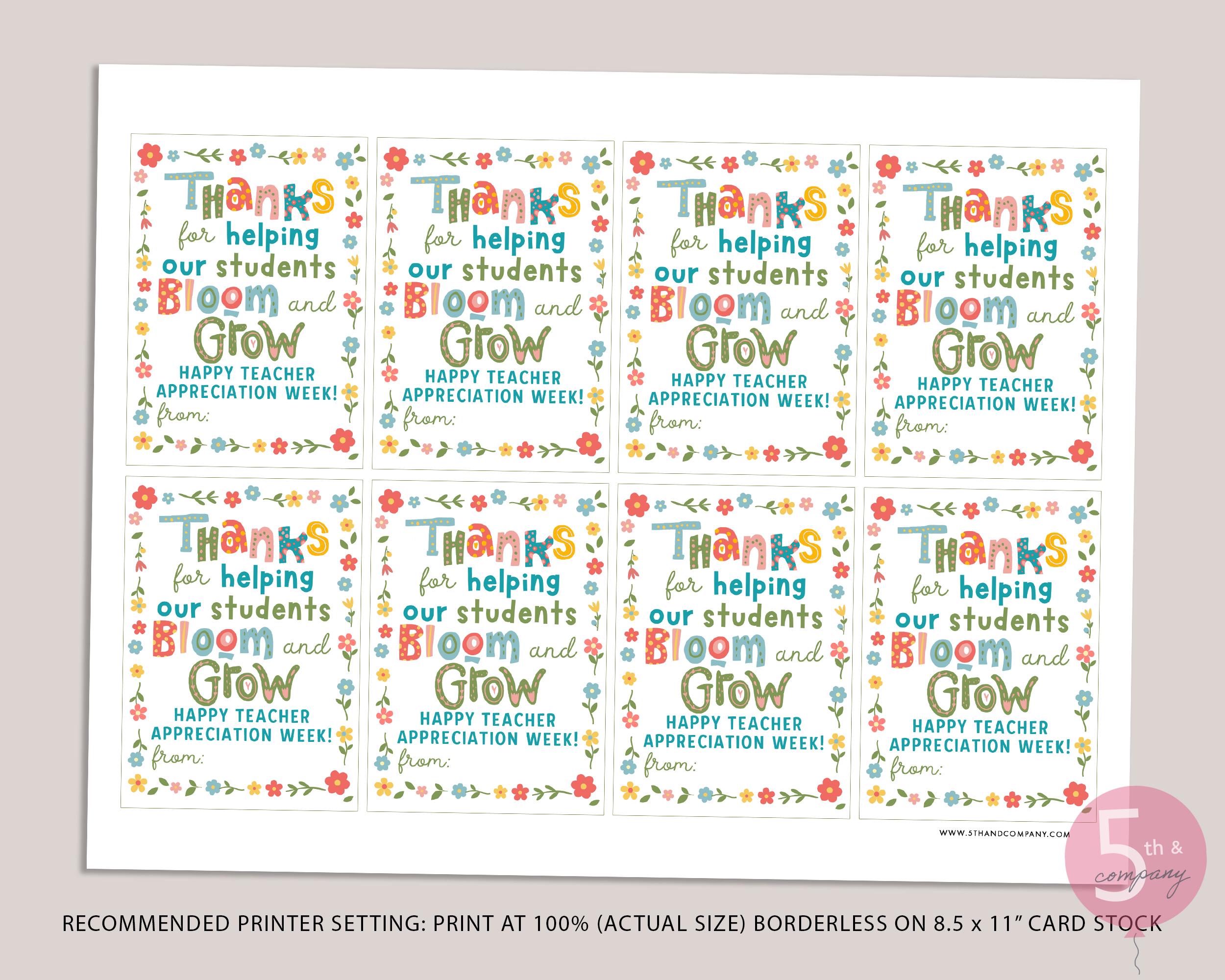 Teacher Appreciation Gift Tag: Bloom and Grow (digital Download) - Etsy