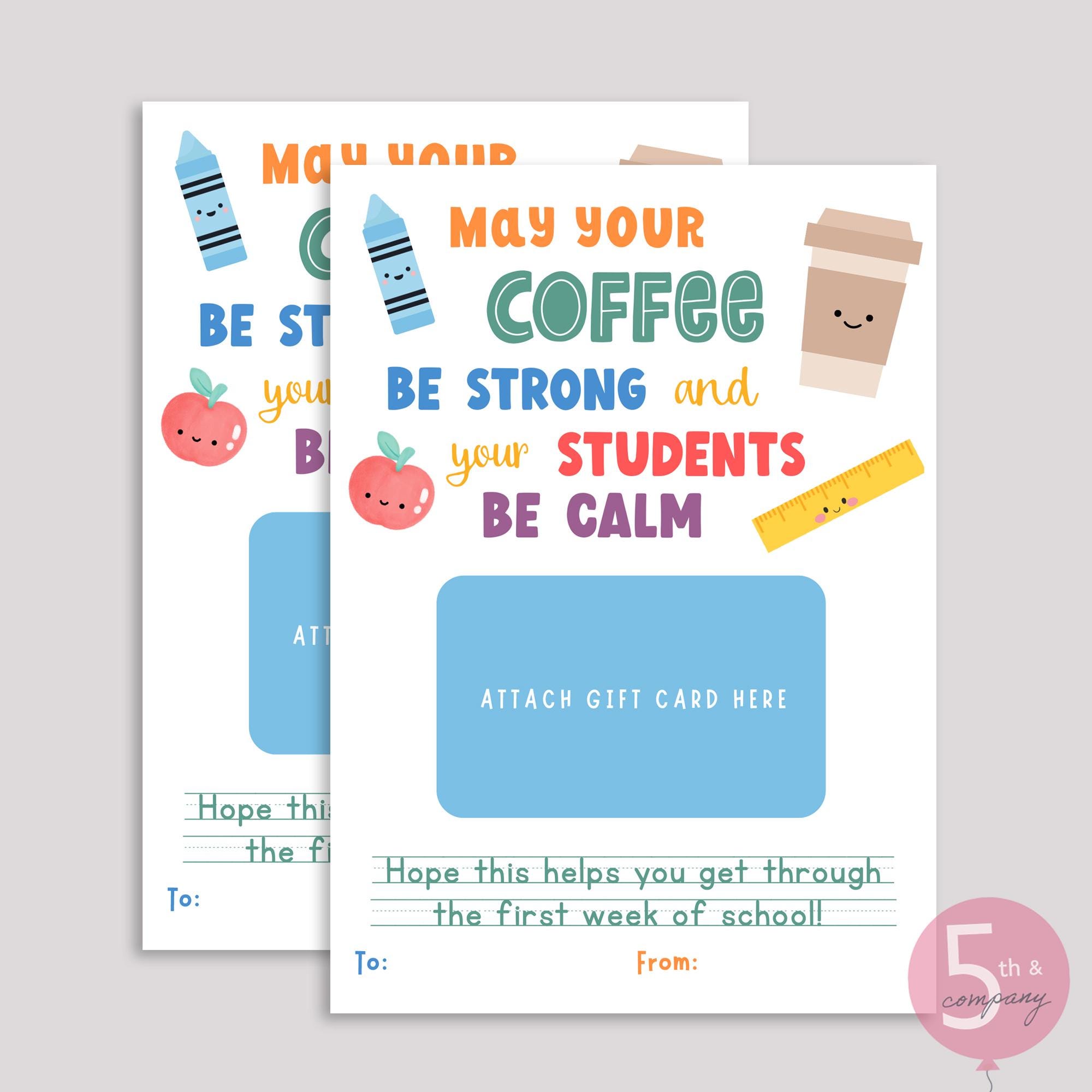 Back to School Teacher Appreciation Coffee Gift Card Holder Printable ...