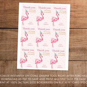 Editable Flamingo Birthday Party Favor Gift Tag, Loot Bag Tags, Goodie ...