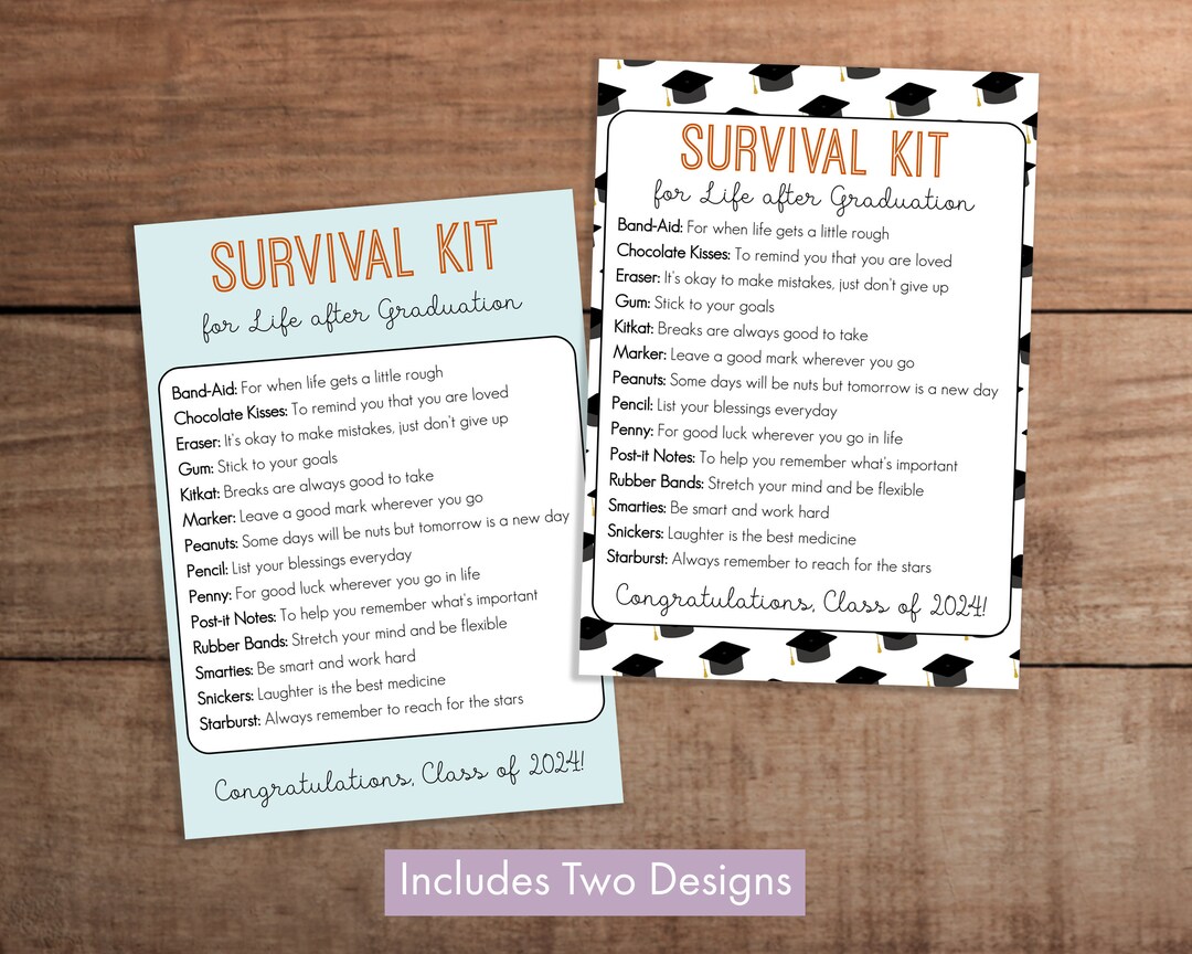 Editable Survival Kit for Life After Graduation Printable Class of 2024 ...