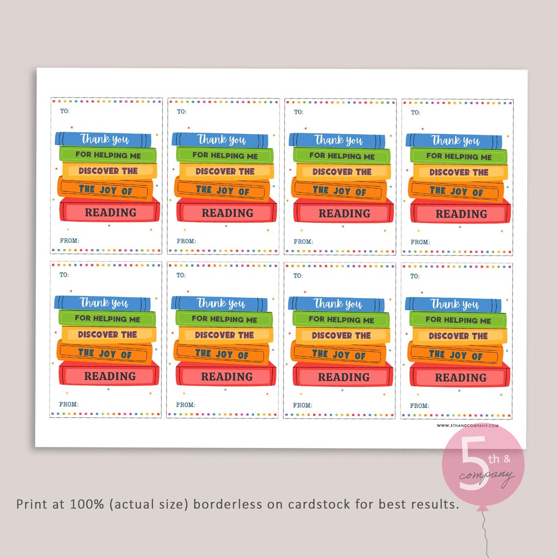 Librarian Appreciation Gift Tag Printable Reading Teacher Specialist ...