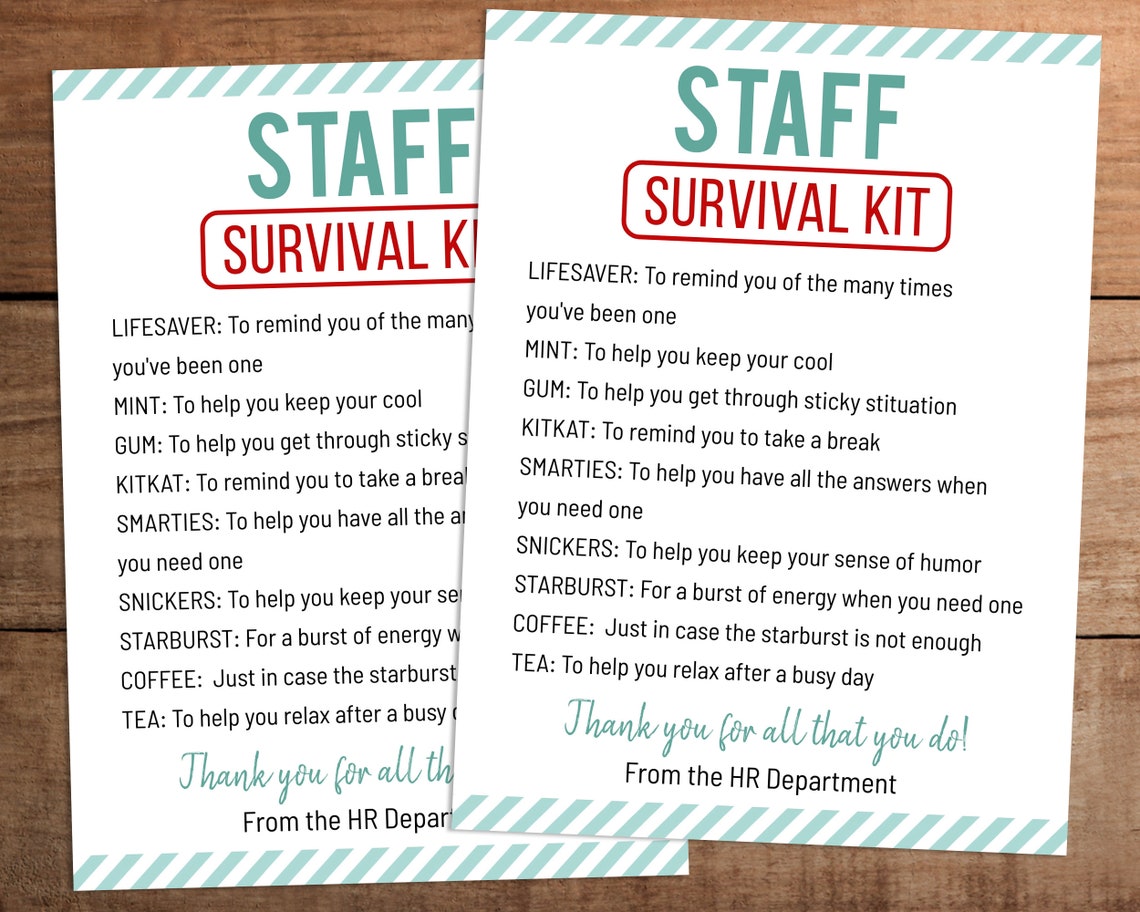 Editable Staff Survival Kit Printable Employee Appreciation - Etsy Denmark