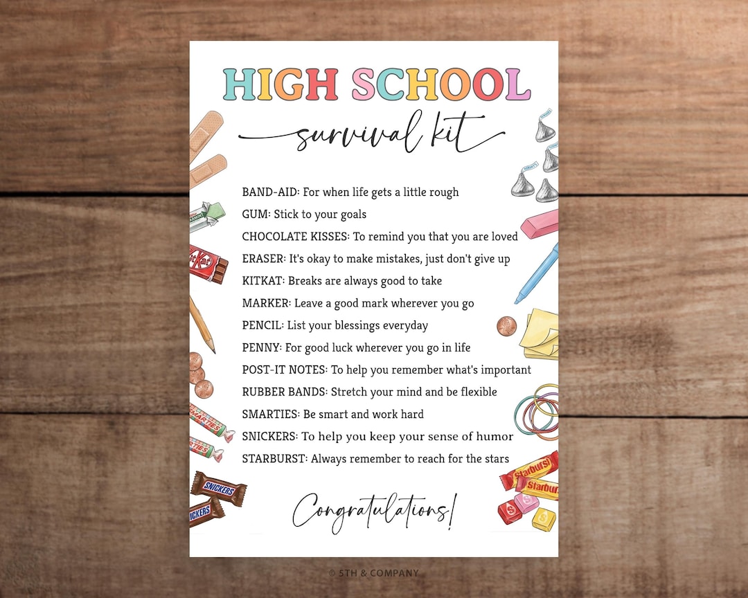 High School Survival Kit Printable, Middle School Graduation Gift ...